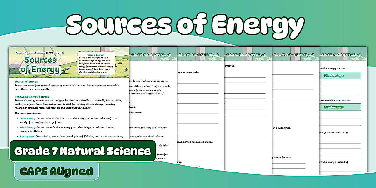 Natural Science - Sources of Energy - Worksheet