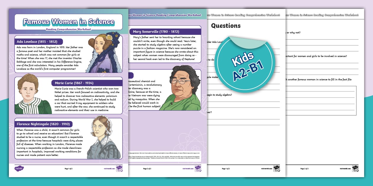 Famous Women in Science Reading Comprehension [Kids, A2-B1]