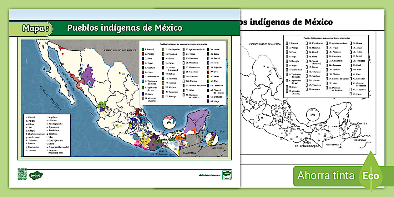 Mapa: Pueblos indígenas de México - Twinkl
