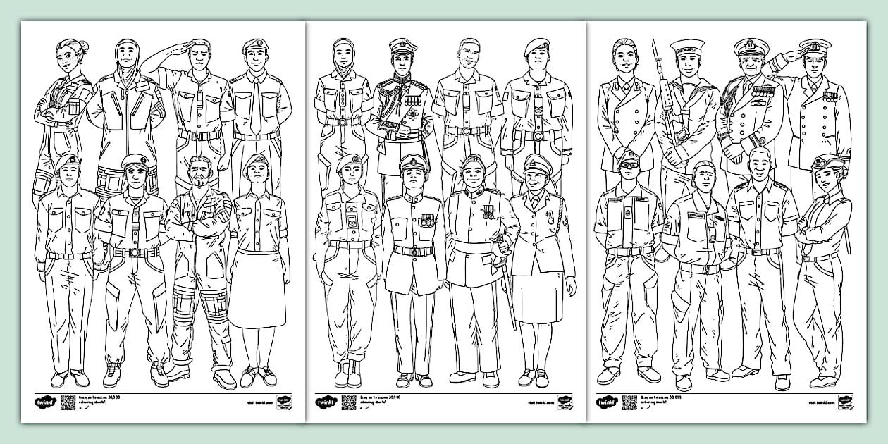 British Military Personnel Colouring Sheets