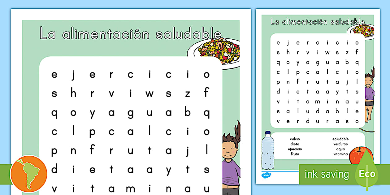 Sopa de letras: La alimentación saludable - Twinkl