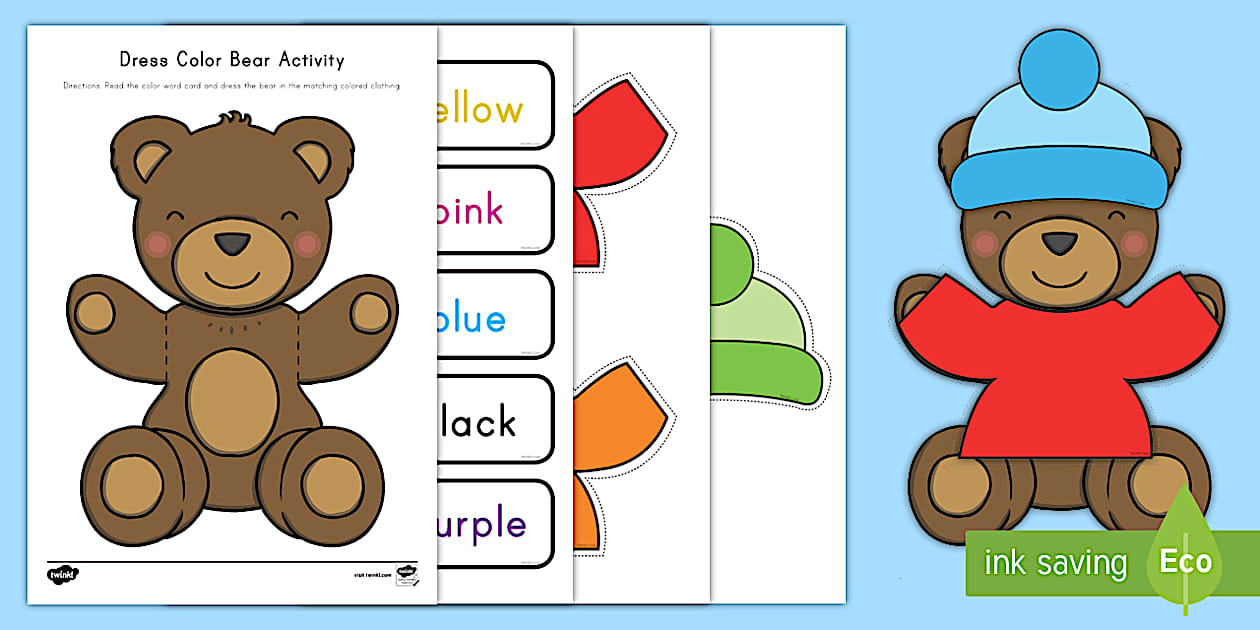 Dress the Color Bear Activity - Color Words (teacher made)