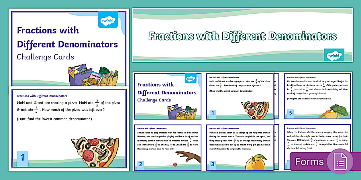 Level 4 Different Denominators Fraction Challenge Card