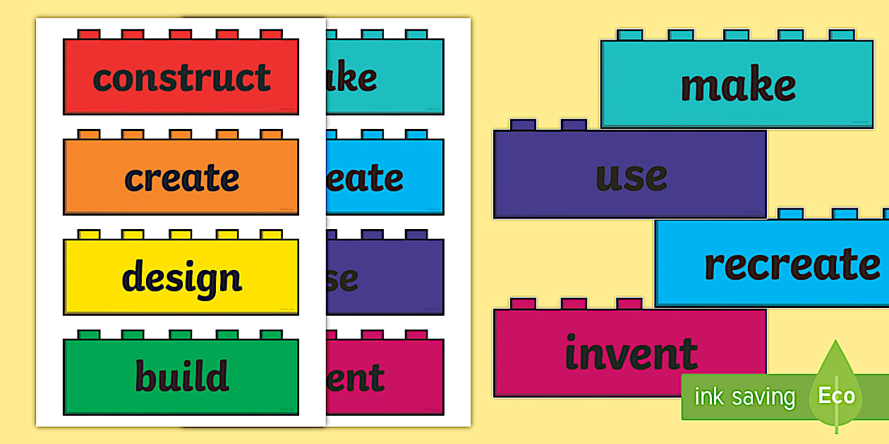 Building Brick Challenge Instruction Word Display Cards - vocab