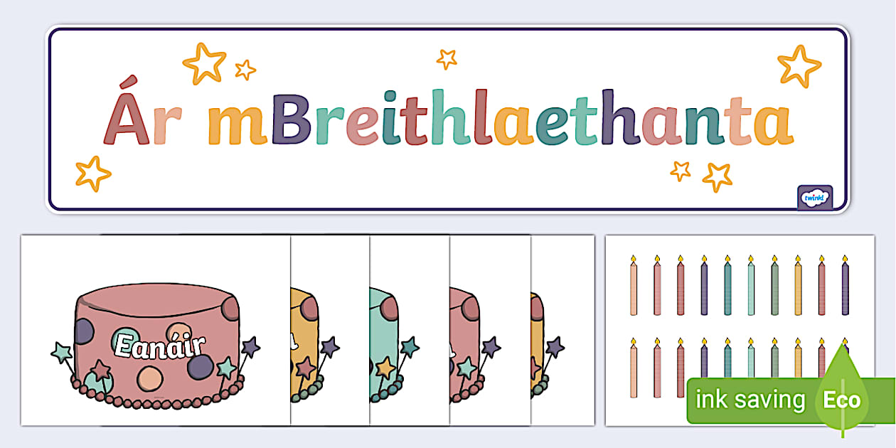 Muted Birthday Display Pack Gaeilge (teacher made) - Twinkl