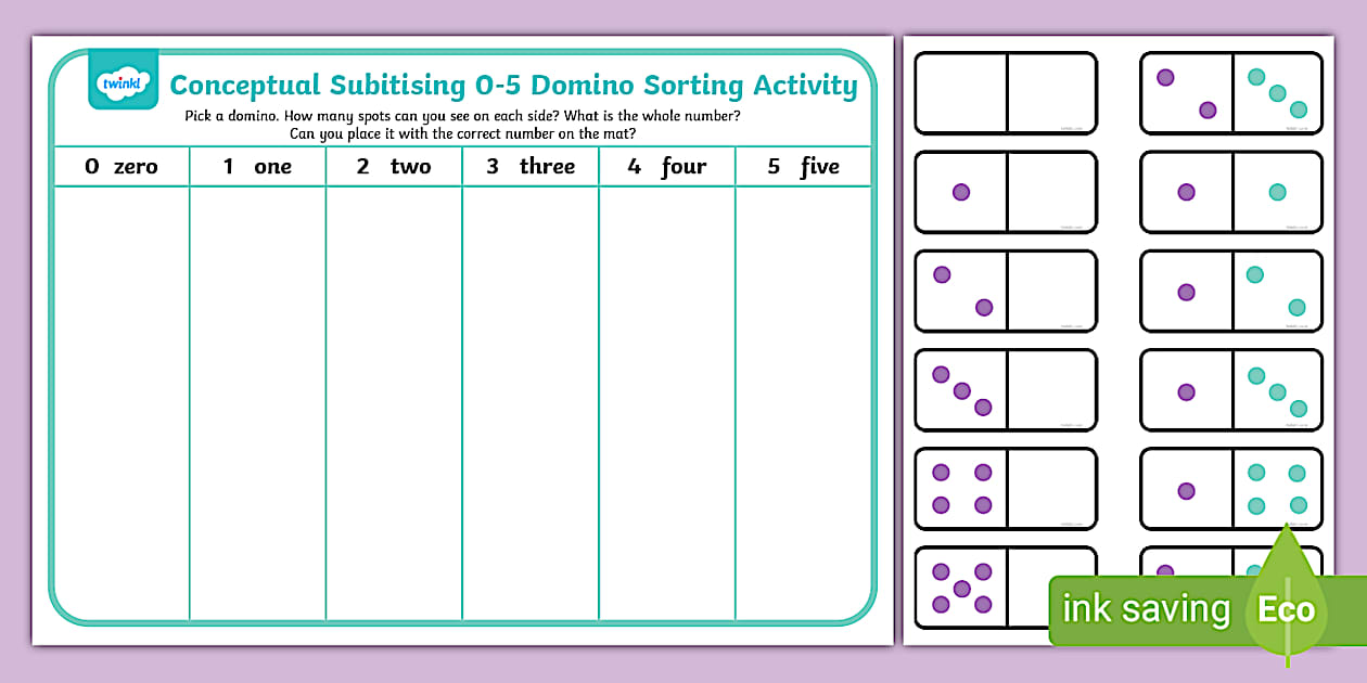 👉 Conceptual Subitising 0-5 Domino Sorting Activity | Twinkl
