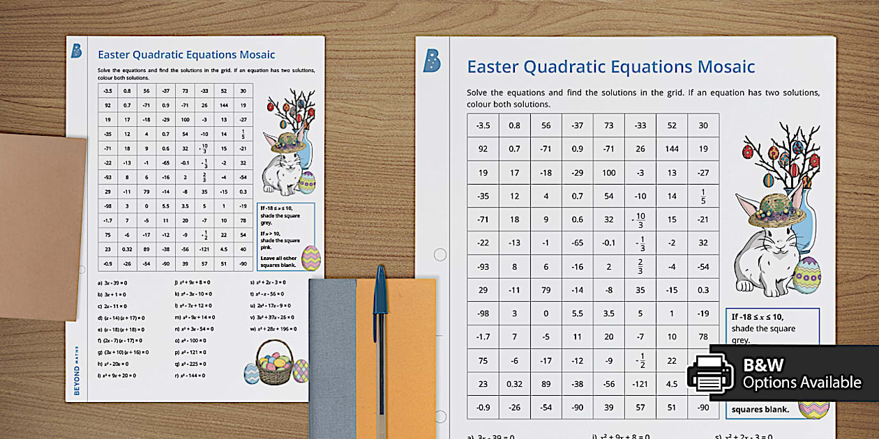 Easter Quadratic Equations Mosaic (teacher made) - Twinkl