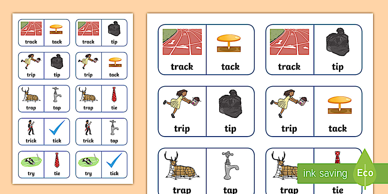 ‘tr’ and ‘t’ Near Minimal Pair Dominoes - Twinkl