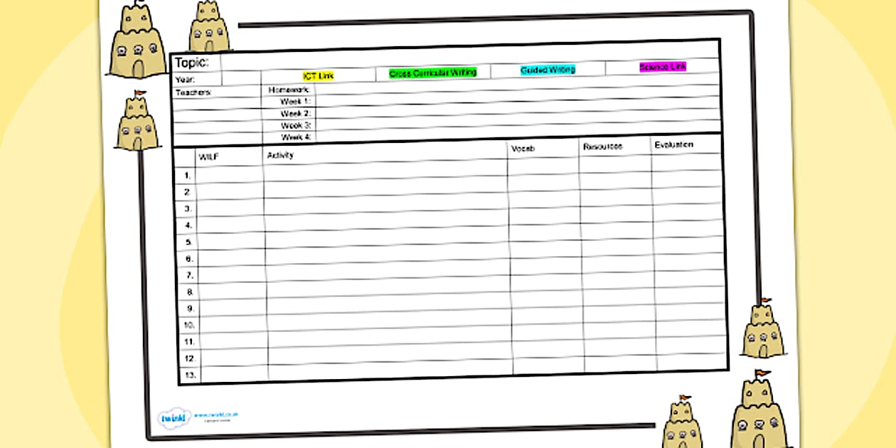 Seaside Themed Editable Mid Term Planning Template - lesson plan