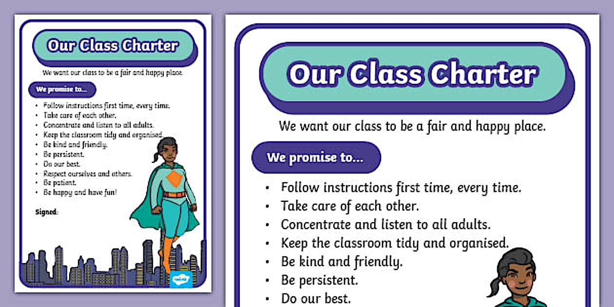 Editable Class Charter Superhero-Themed Display Poster