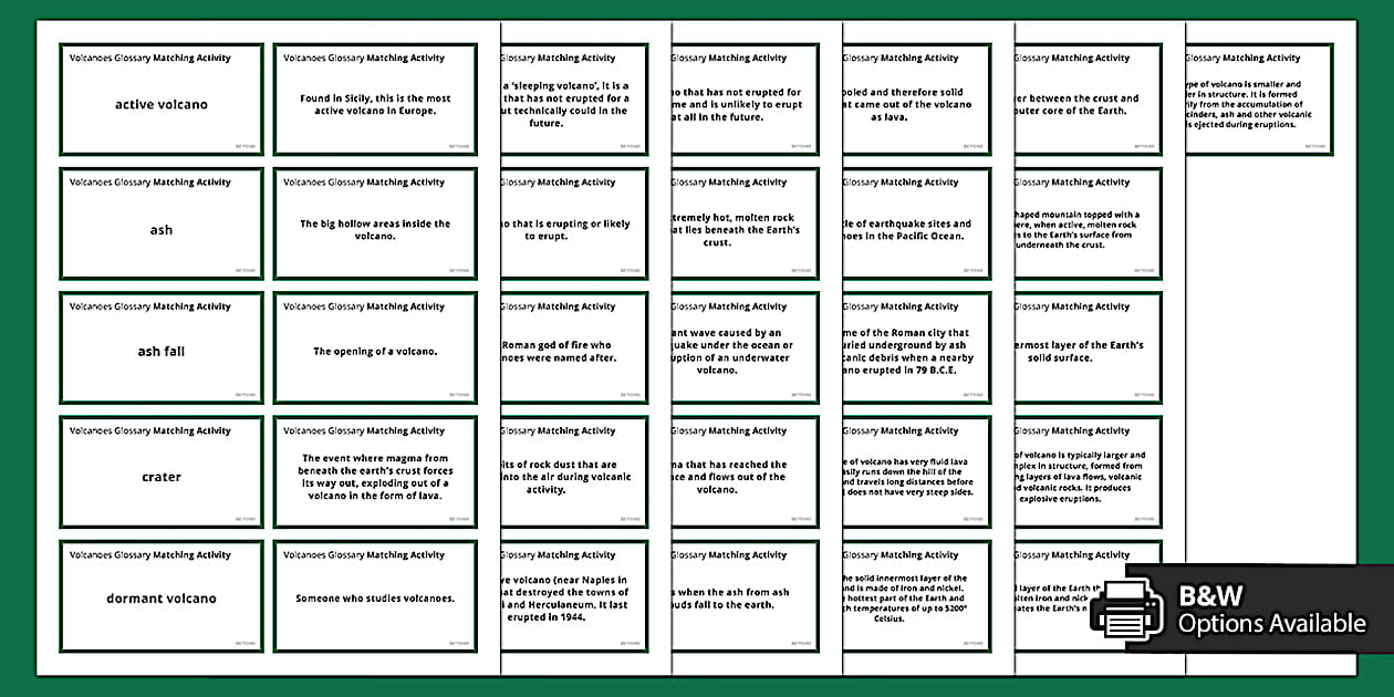 Volcanoes Glossary Matching Activity (teacher made) - Twinkl