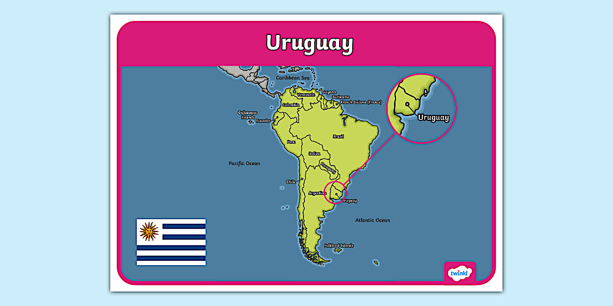 Uruguay on South America Map Display Poster