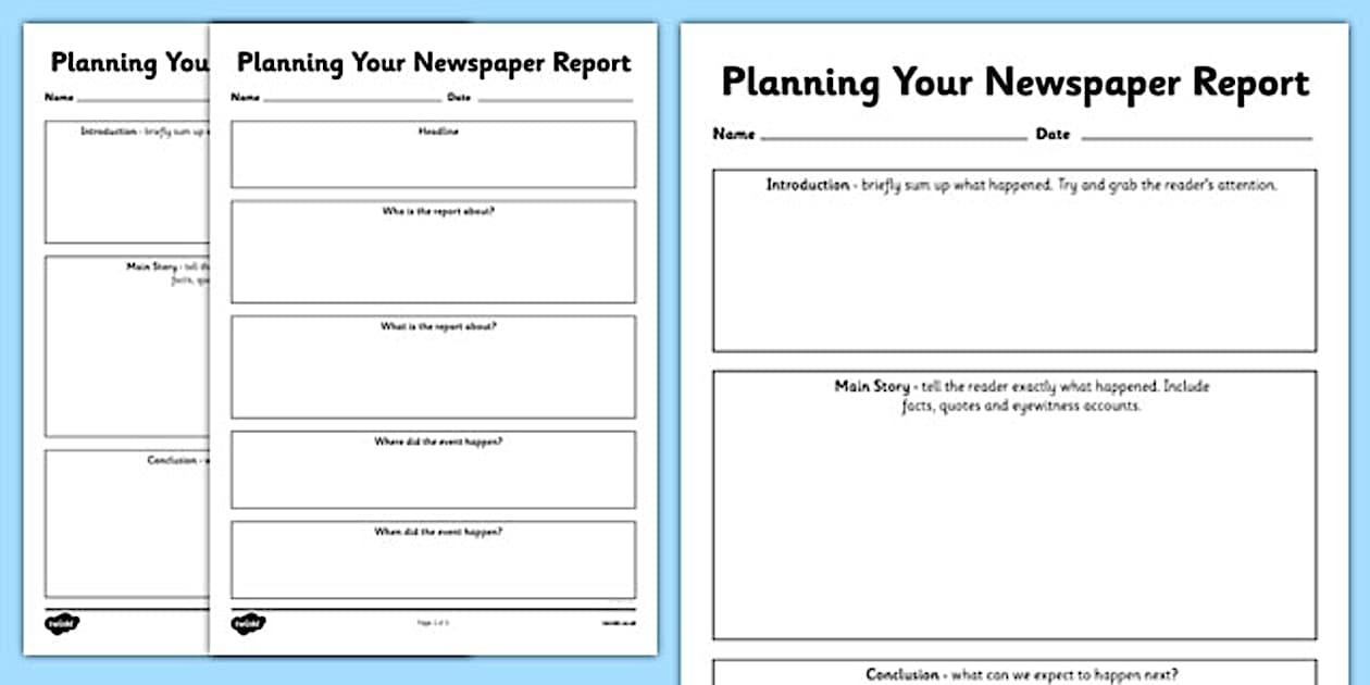 Newspaper Report Planning Templates - ESL Newspaper Resources