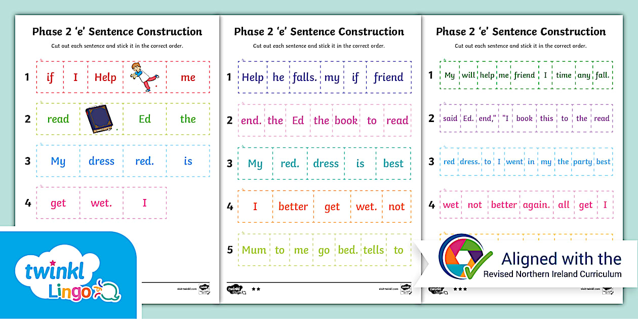 Linguistic Phonics Phase 2 'e' Sentence Construction