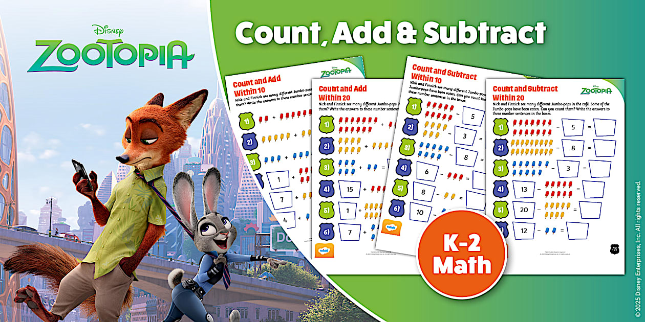 Zootopia: Count, Add, and Subtract Within 10 and 20 Math