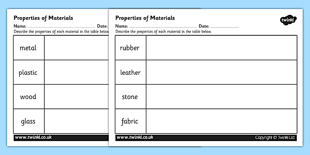 Properties of Materials Worksheet (teacher made) - Twinkl