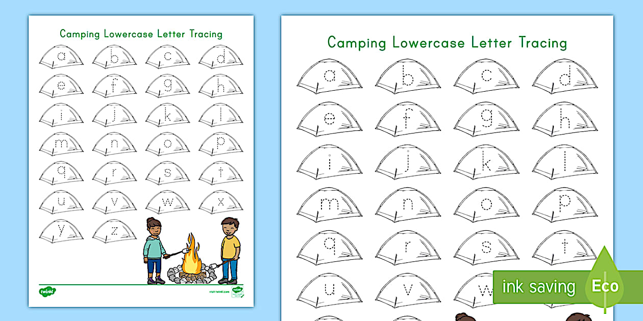 Camping Lowercase Letter Tracing Activity Worksheet - Twinkl