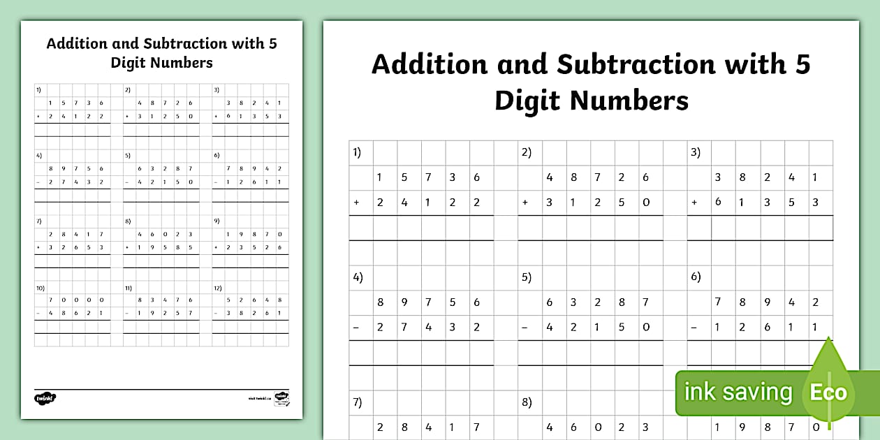 5 Digit Addition and Subtraction Worksheet | Twinkl CA