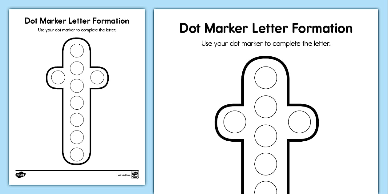 Lowercase Letter t: Dot Marker Letter Formation Worksheet