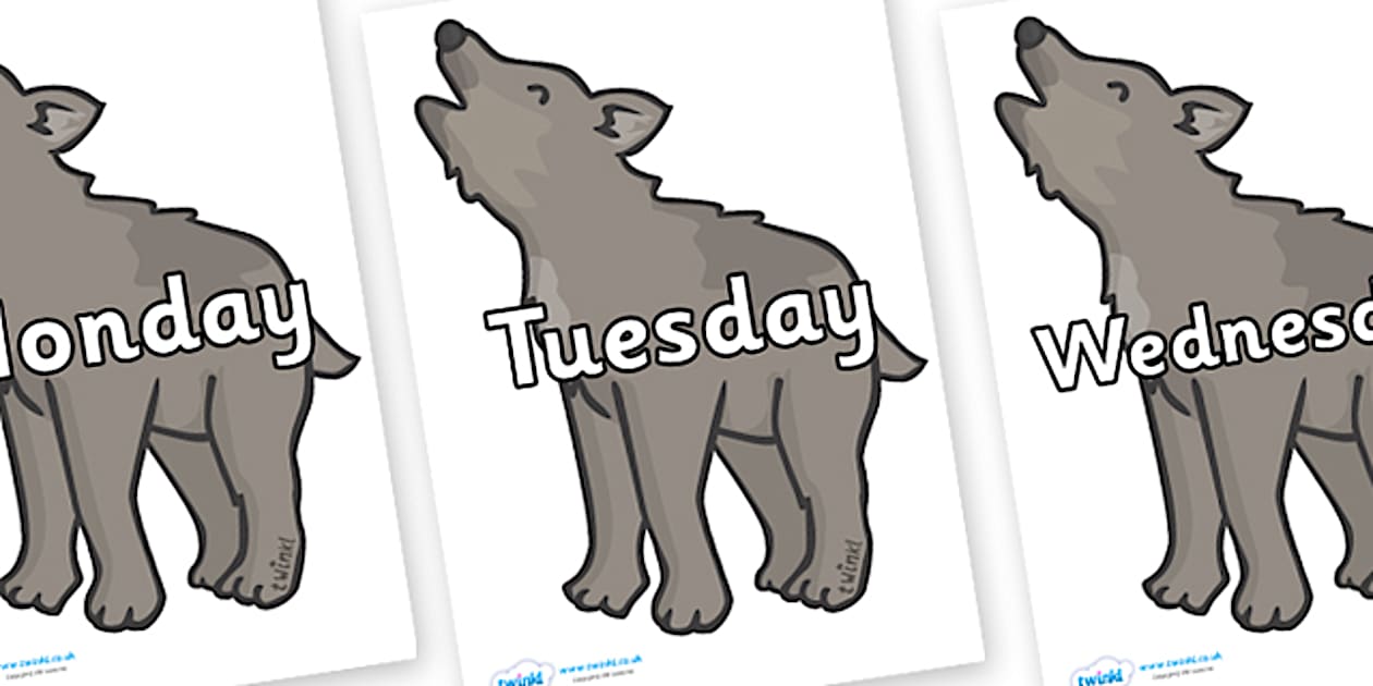 Cursive Days of the Week on Wolf Cubs (teacher made)