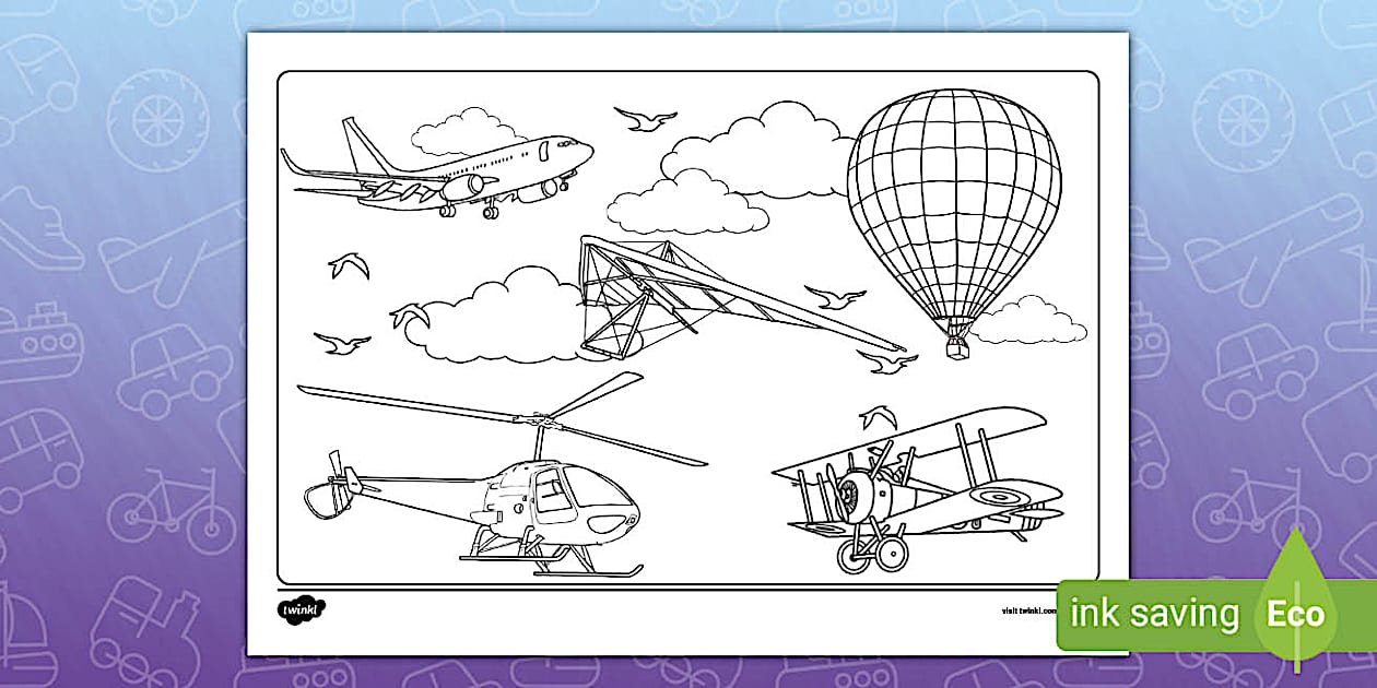 Flying Machines Colouring Montage (teacher made) - Twinkl