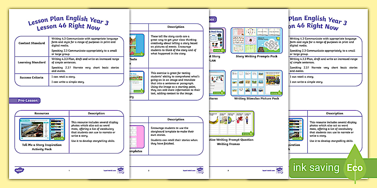 Lesson Plan English Year 3 Lesson 46 Right Now - Twinkl
