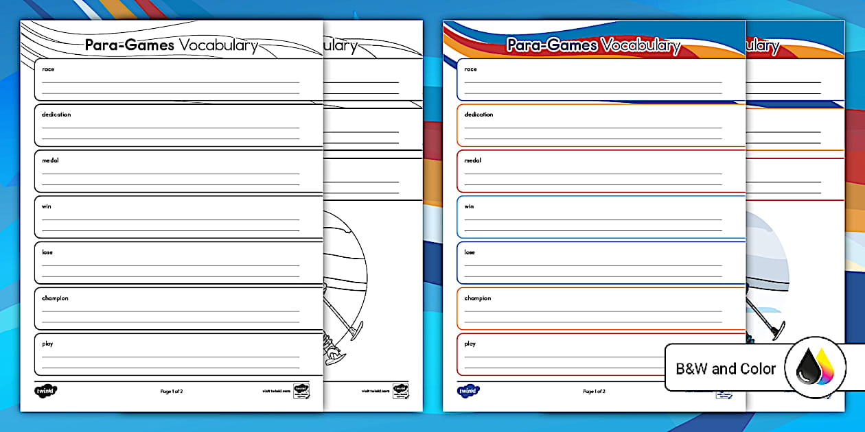 Winter Para-Games Vocabulary Writing Worksheet | Twinkl USA