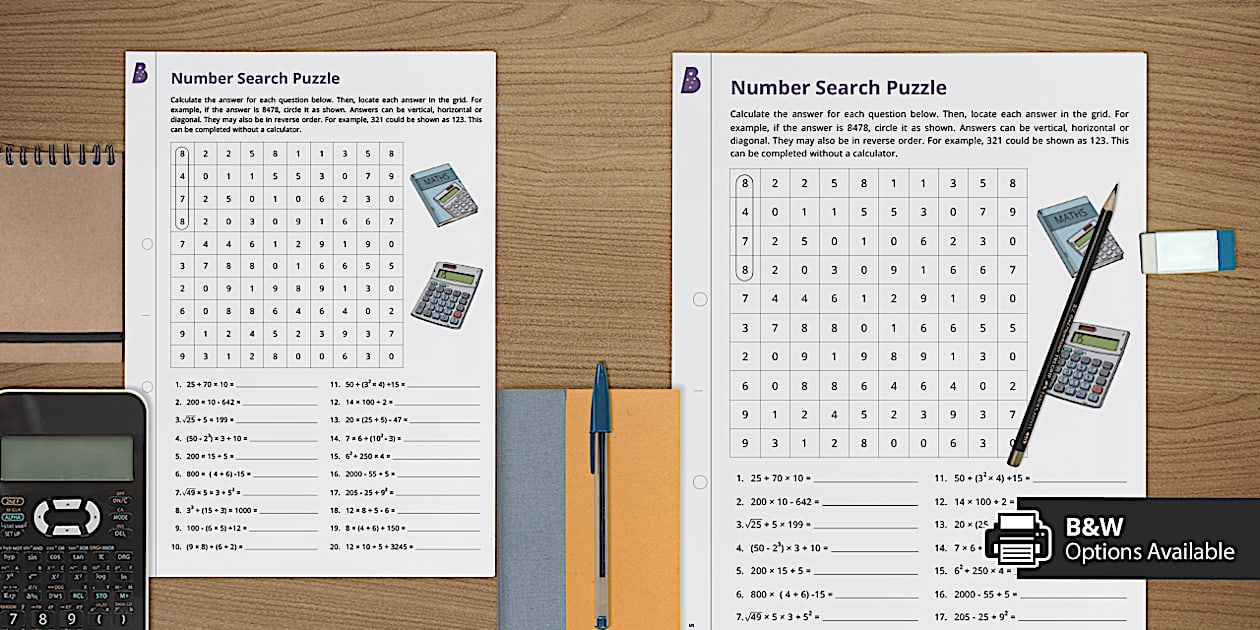 BEDMAS Number Search Puzzle (teacher made) - Twinkl