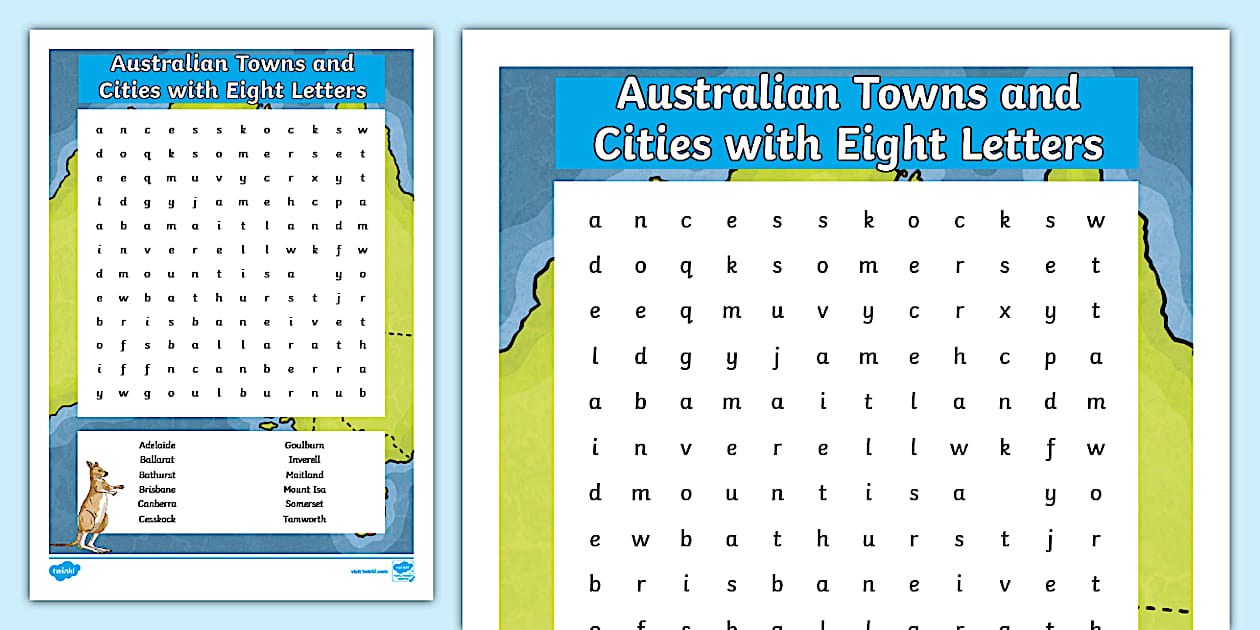 Australian Cities with Eight Letters Word Search - Twinkl