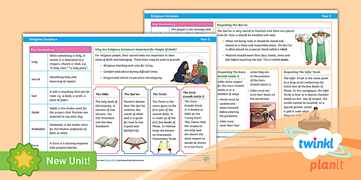 RE: Religious Scripture: Year 3 Knowledge Organiser - Twinkl