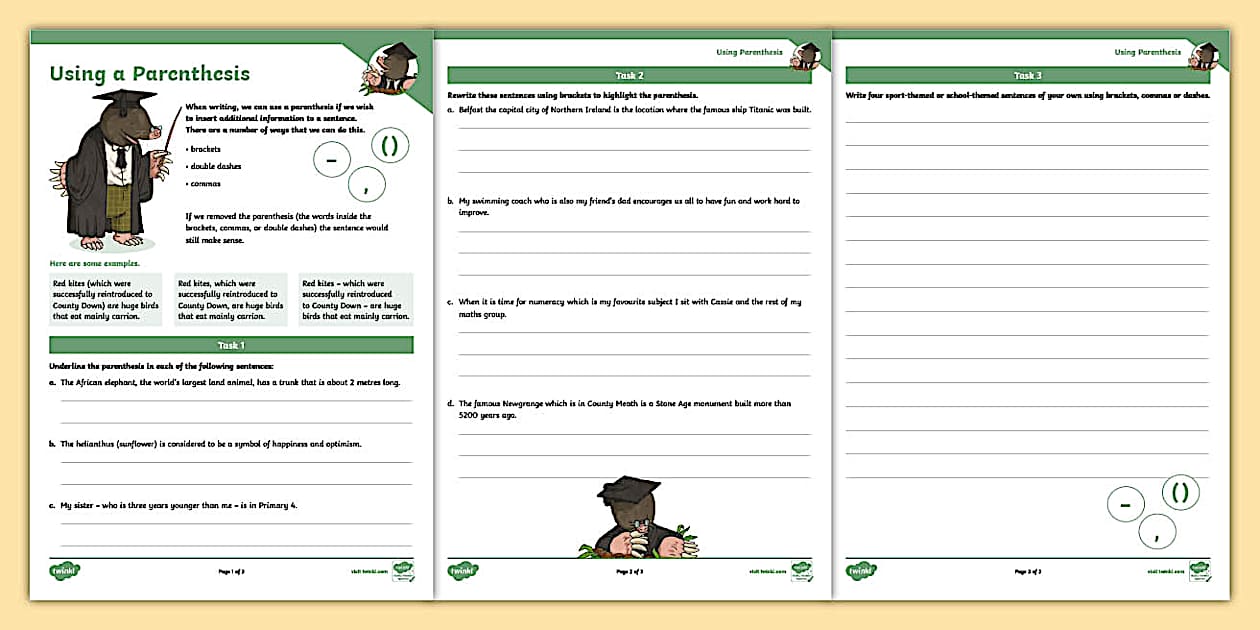 Using Parenthesis Activity Sheets (teacher made) - Twinkl