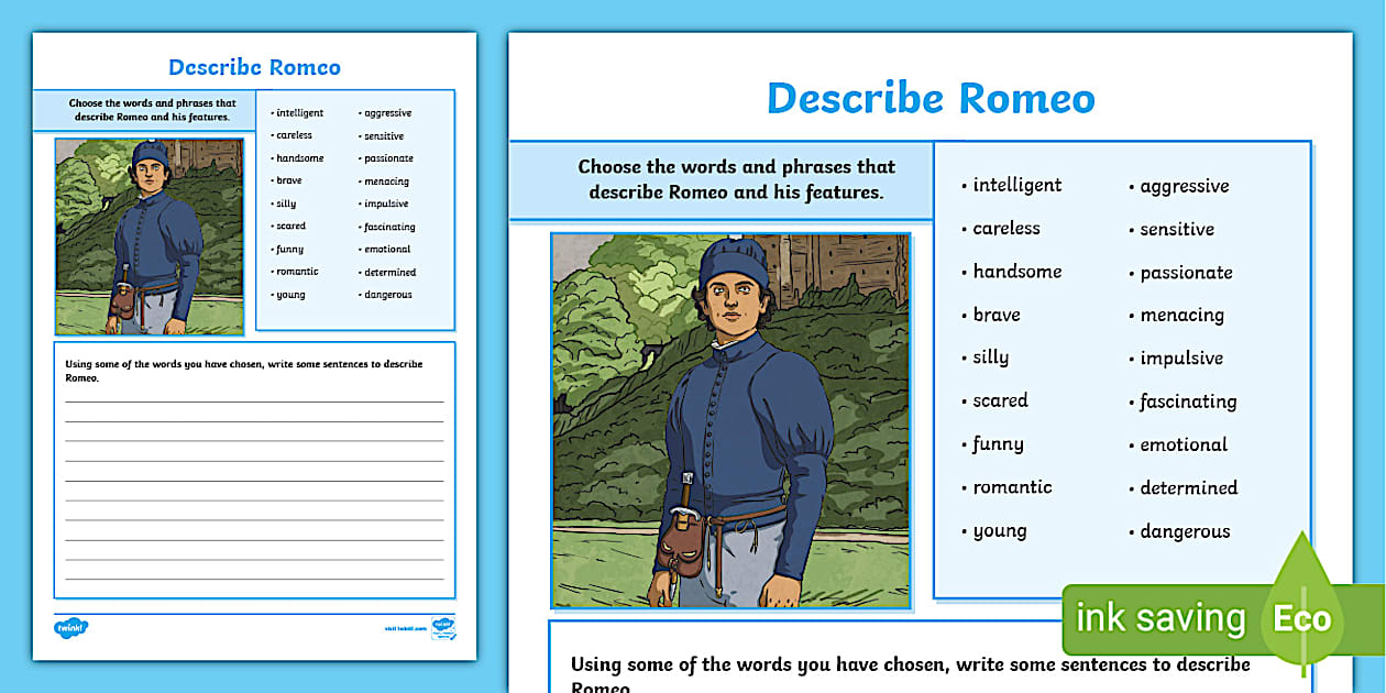 Describe Romeo Writing Activity (teacher made) - Twinkl