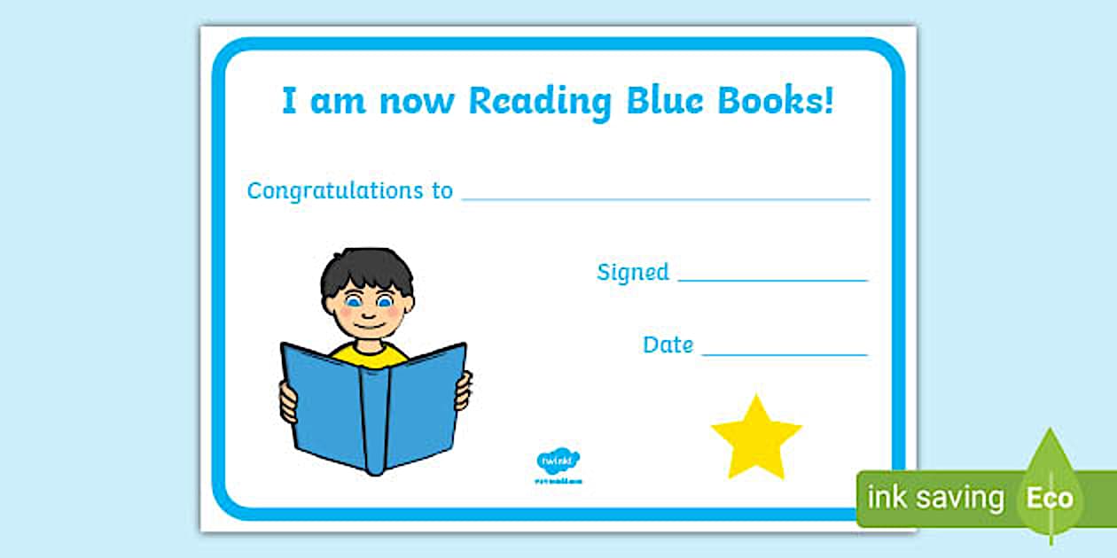 I'm Now Reading Blue Books Certificate