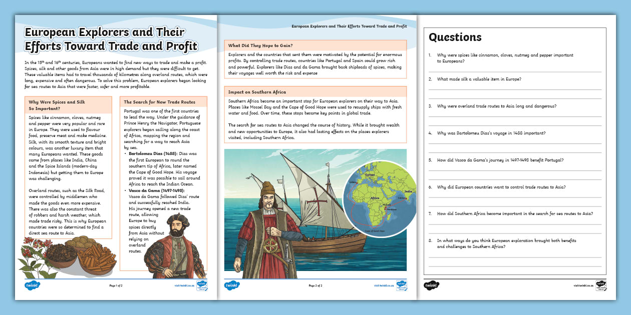 European Explorers and Their Efforts Toward Trade and Profit