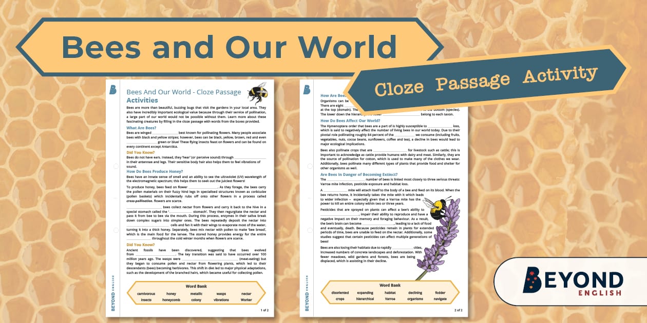 Bees and Our World - Cloze Passage Activity