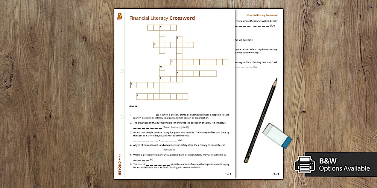Financial Literacy Crossword Puzzle (teacher made) - Twinkl