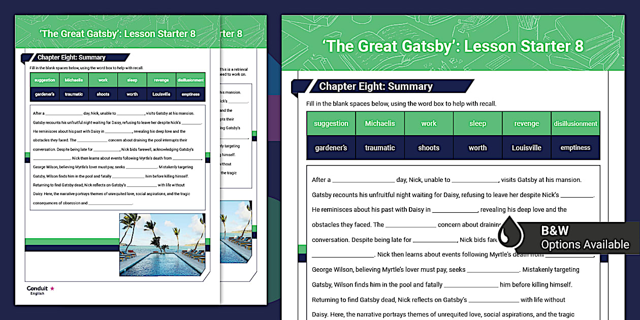 'The Great Gatsby': Lesson Starter 8 (teacher made) - Twinkl