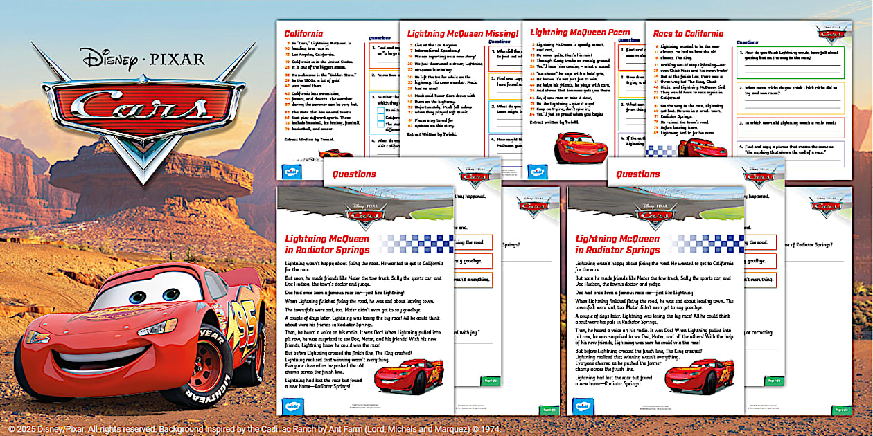 Cars: Reading Activity Pack for 1st-2nd Grade - Twinkl