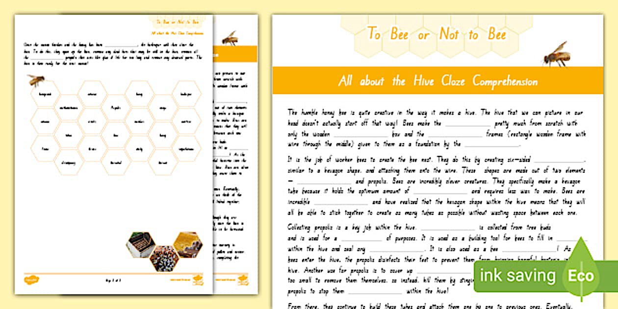 To Bee or not to Bee cloze Comprehension Activity - Twinkl