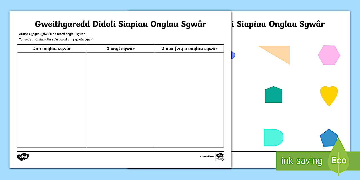 Gweithgaredd Didoli Siapiau Onglau Sgwâr (Teacher-Made)