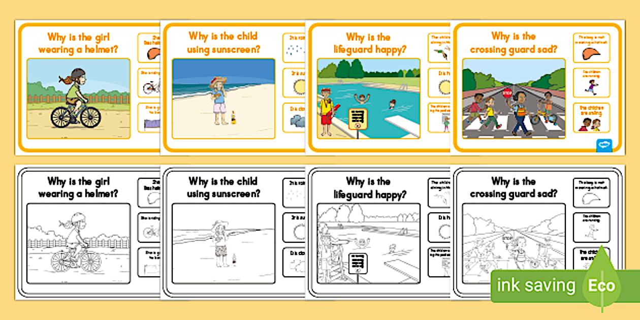 Safety Cause and Effect Scene and Question Cards for K-2nd Grade