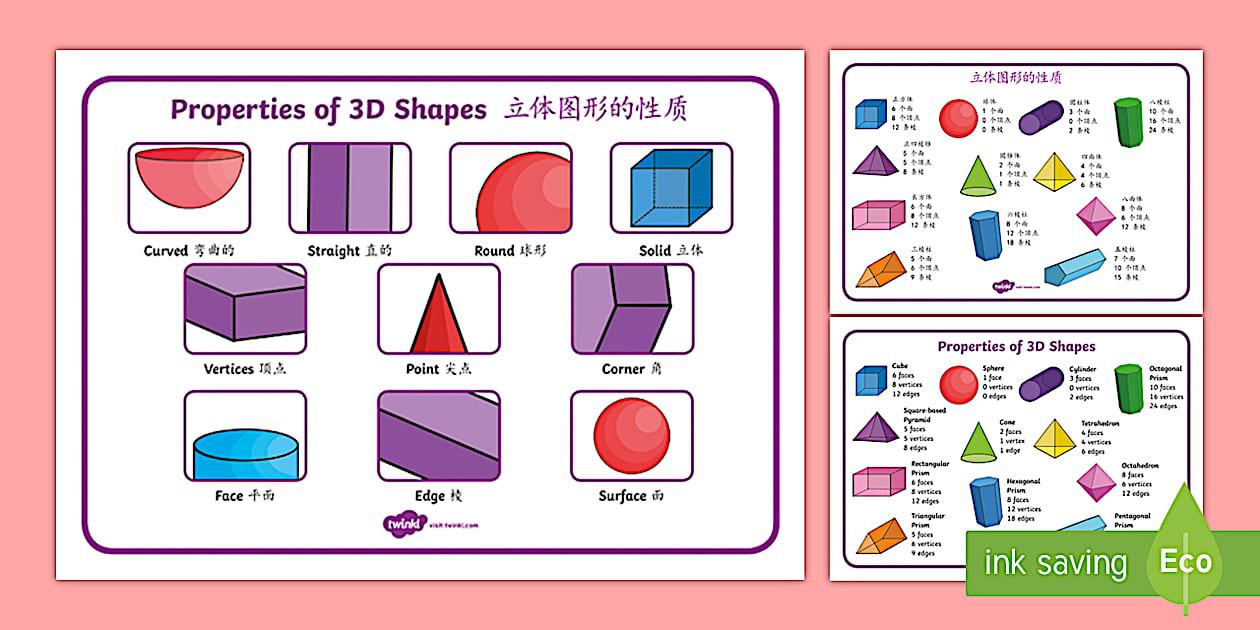 3D Shape Vocabulary Word Mat - English/Mandarin Chinese