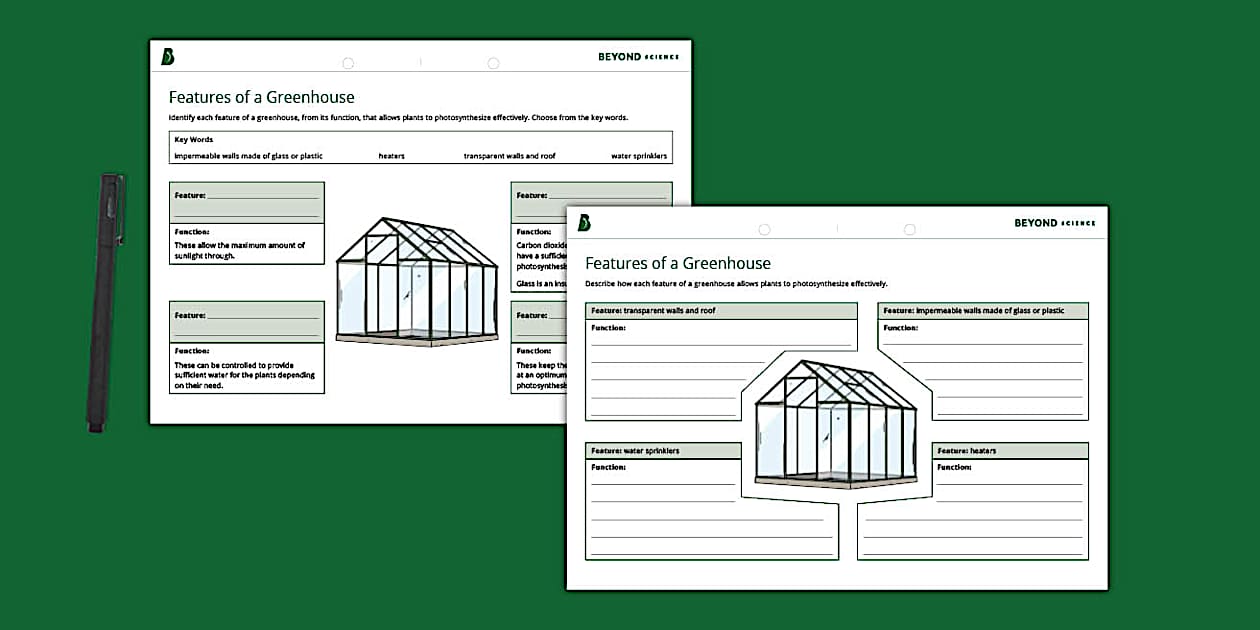 Features of a Greenhouse Worksheet | Beyond Science - Twinkl