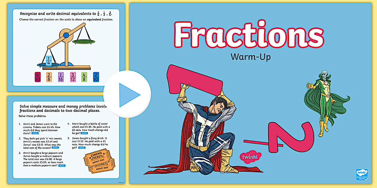 Year 4 Fractions Maths Warm-Up PowerPoint - Twinkl