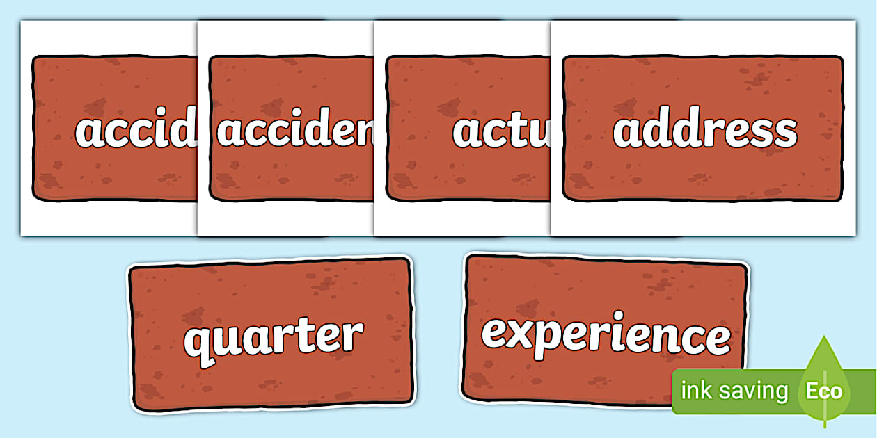 Cursive Year 3 and 4 Common Exception Words on Brown Bricks