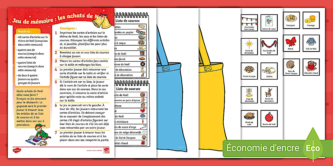 Jeu de mémoire : les courses de Noël (teacher made)