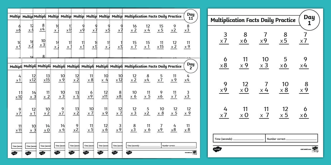 Fifth Grade Multiplication Facts Daily Practice Drills