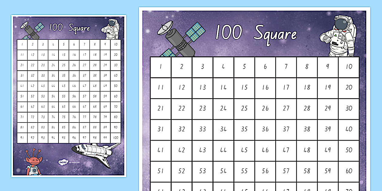 Space Themed 100 Number Square - Maths Resource - Twinkl