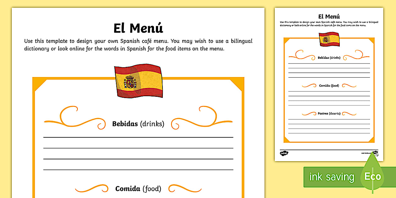 Spanish Template Role-Play Menu (teacher made) - Twinkl