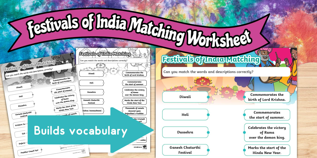 Festivals of India Matching Worksheet
